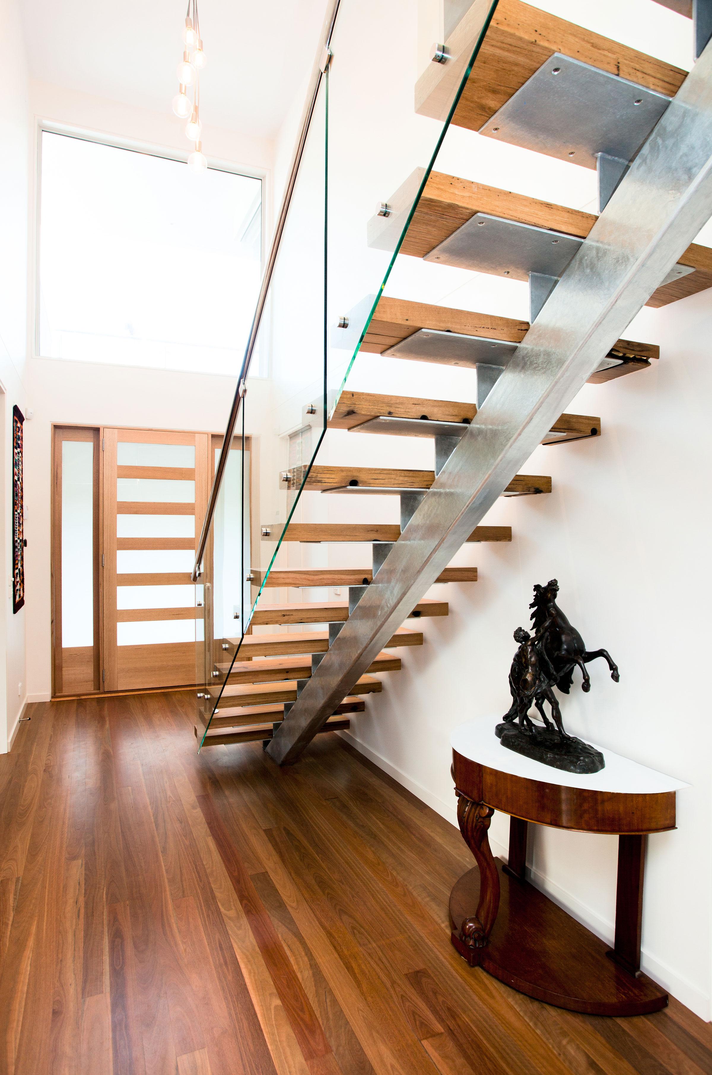 Steel stringer, recycled treads and glass | Just Stairs